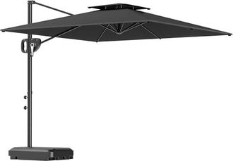 OUTSUNNY Parasol déporté carré 2,5 x 2,5 m, parasol de jardin extérieur avec manivelle, 2 bases incluses, toile polyester 200 g/m², double toit, 8 baleines, gr