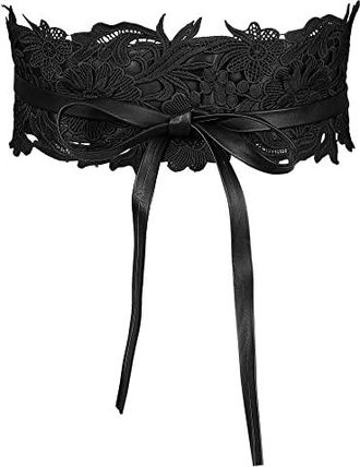 Allegra K Ceinture large en dentelle pour femmes enroulée autour des ceintures Obi Croset Bowknot Noir tour de taille 64-106 cm/25.20-41.73