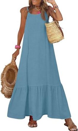 Generic Robe Longue Femme Chic Et Elegant Robes Longues Femmes &Eacute;t&eacute; pour Plage De Ete Fluide Dos Nu Style D&eacute;contract&eacute; Bleu XL