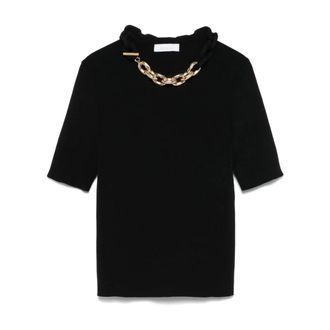 Paco Rabanne Femme, Tops, Noir, Taille: 38 FR Chain Short Sleeve Knit Top