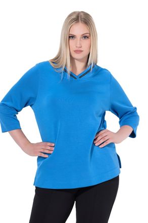 Ulla Popken Damen gro&szlig;e Gr&ouml;&szlig;en &Uuml;bergr&ouml;&szlig;en Plus Size Sweatshirt, Stehkragen, Classic, Zierkette, Langarm Royalblau 54+ 832671760-54+