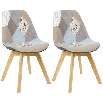 Woltu 2 x Esszimmerst&uuml;hle 2er Set Esszimmerstuhl Design Stuhl K&uuml;chenstuhl Holz, Leinen, Patchwork - Woltu