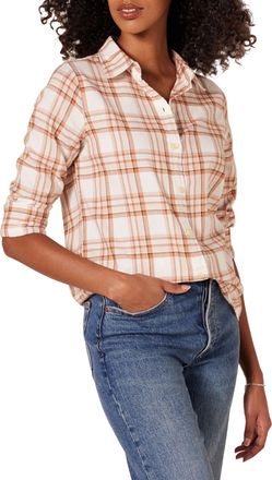 Amazon Essentials Damen Flanellhemd, Klassische Passform, langärmelig, leicht, kariert, Ecru Blassrosa Alpine Plaid, XX-Large