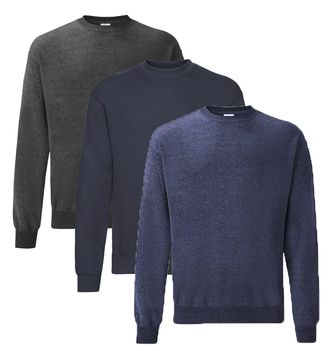 Fruit Of The Loom Herren Classic Set In Sweat, 3 Pack Sweatshirt, 1x Dark Heather + 1x Deep Navy + 1x Vintage Heather Navy + 1 HL Kauf Notizblock, XXL (3er Pack)