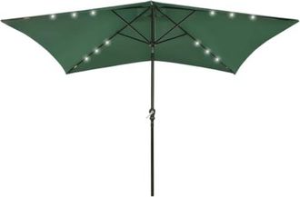 vidaXL Parasol de Jardin avec LED et M&acirc;t en Acier, Pare-soleil de Patio, Abri de Soleil, Parasol de Plage Terrasse Ext&eacute;rieur, Vert 2x3 m