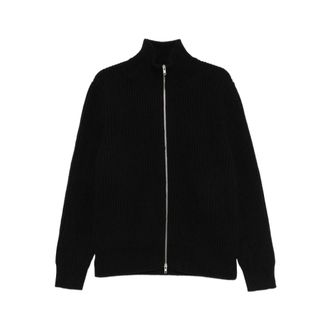 Maison Margiela Homme, Pulls, Noir, Taille: 2XL Cardigan Zipp&eacute; &agrave; Col Montant en Maille C&ocirc;tel&eacute;e