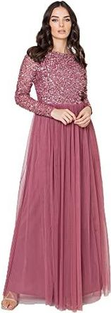 Maya Maya Berry Embellished Halter Neck Maxi Dress Robe de Demoiselle dhonneur, Rose désert, 48