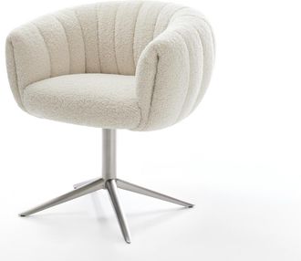 DELIFE Drehstuhl Jada-Flex Teddystoff Beige Fu&szlig;kreuz Edelstahl 360&deg; drehbar Wippfunktion Taschenfederkern, Esszimmerst&uuml;hle