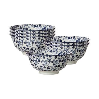 Ritzenhoff & Breker M&uuml;slischale-Set Royal Sakura 6-teilig, &Oslash; 15.5 cm, Runde Schalen aus Porzellan, Orientalisches Dekor, Sp&uuml;lmaschinenfest & Mikrowellengeeignet, Blau-Wei
