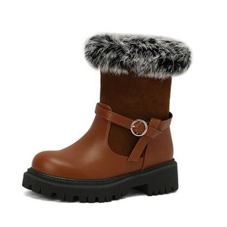 Generic Bottes de neige thermiques pour femme en fausse fourrure &agrave; bout rond et talons &eacute;pais, marron, 39.5 EU