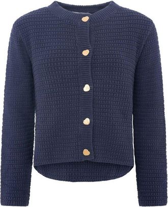 Zwillingsherz Strickjacke Herz Knopf mit Lockstrickmuster und Herzkn&ouml;pfen in goldfarben