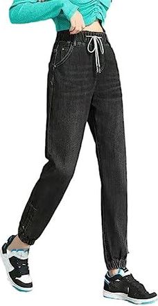 Generic Cordon Cheville-Longueur L&acirc;che Surv&ecirc;tement Jean Femmes Couleur Unie Rayures Denim Pantalon Tout Match &Eacute;lastique Denim Pantalon
