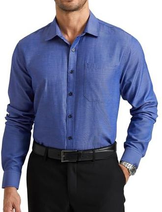 Hisdern Chemise Homme Manches Longues en Coton Chemises Bleu pour Hommes Habill&eacute;e Regular Fit Formelle Unie Boutonn&eacute;es Mariage avec Poche L