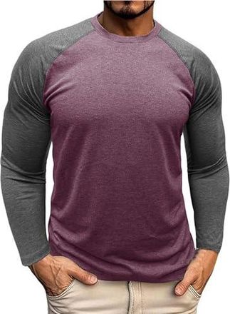 Generic T-shirt &agrave; manches longues pour homme, d&eacute;contract&eacute;, col rond, l&eacute;ger et respirant, haut confortable pour le printemps et lautomne 2026, Rouge, XXL