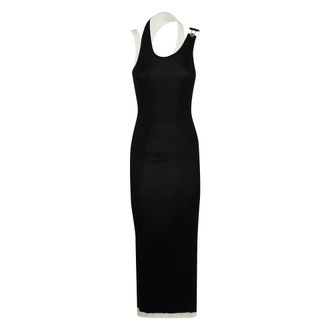 Jean Paul Gaultier Geripptes Baumwollkleid mit verdrehtem Doppel-Layer-Design- &auml;rmellos - - Dresses - Damen - Schwarzk - XS