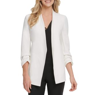 DKNY Womens Foundation Long Sleeve Shawl Collar Jacket Business Casual Blazer, Ivory, XS