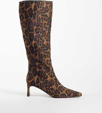Asos Cedrick Stiefel mit spitzer Zehenpartie und Absatz in Leopardenmuster bis zum Knie-Multi