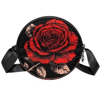 Generic Sac &agrave; bandouli&egrave;re Circle pour femme, petit sac &agrave; bandouli&egrave;re rouge et noir avec fermeture &eacute;clair, bretelles r&eacute;glables, sac &agrave; main rond d&eacute;contract&eacute; pou