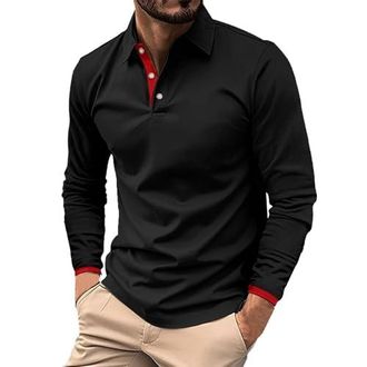 Generic Polo de golf pour homme &agrave; manches longues, d&eacute;contract&eacute;, &eacute;t&eacute;, couleurs contrast&eacute;es, basique, travail, t-shirt respirant l&eacute;ger, coupe r&eacute;guli&egrave;re, polos &agrave;