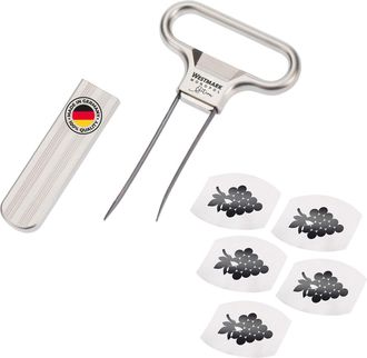 Westmark Wein-Set, 6tlg., 1 Ent-/Verkorker mit Kapselheber Ah-So, Monopol Edition + 5 Weinausgießer Safety, Stahl/Zink-Druckguss/PET, Edelmattiert/Silber/Schwa