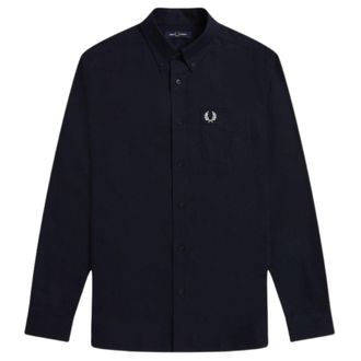 Fred Perry Einfarbiges, lang&auml;rmliges Oxford-Hemd in Marineblau