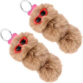 BESTONZON 2pi&egrave;ces Porte-cl&eacute;s Peluche Lot De Forme Chenille Pendentif Cl&eacute; D&eacute;coration Sac