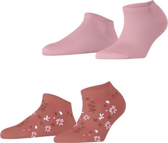 Esprit Damen Sneakersocken Spring Flowers Multipack W Sn Baumwolle kurz gemustert 2 Paar, Rosa Rose Mix 0070, 35-38
