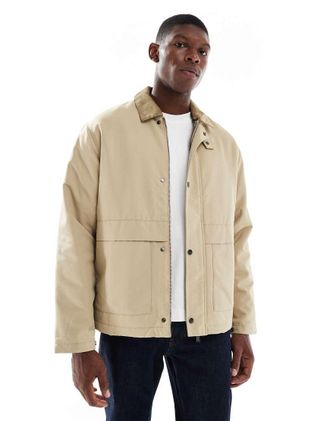 Only & Sons Veste dentraîneur rembourrée avec col en velours côtelé - Beige-Neutre