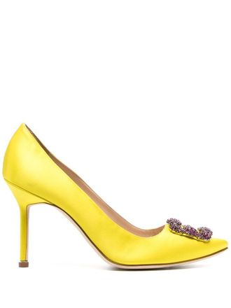 Manolo Blahnik Hangisi Pumps mit Kristallen 90mm - Gelb