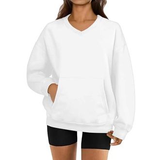 Generic Pull Femme Hiver col V Mode Couleur Unie/Impression D&eacute;grad&eacute;e Sweatshirt Tendance Ample Chaud Sweat Femme sans Capuche D&eacute;contract&eacute; Manche Longue Tops a