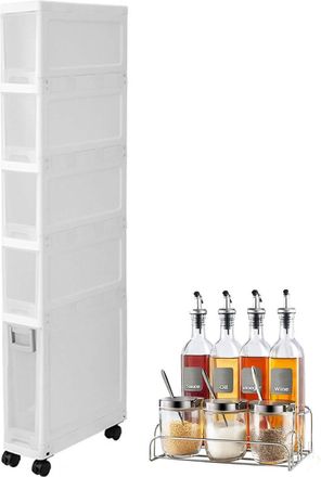 Generic Hoher Schmaler Aufbewahrungsschrank - Hoher Garderobenschrank F&uuml;r Enge R&auml;ume - &Uuml;bersichtliches K&uuml;chenregal Mit R&auml;dern | Geeignet Fuer Wohnzimmer Wasch