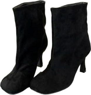 Generic JCVBN Bottes de cheville pliss&eacute;es &agrave; bout rond pour femmes &agrave; talons fins pour lhiver concis Chelsea court Botas Mujer, Noir, 40.5 EU