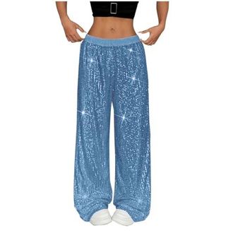 Generic Pantalon &agrave; paillettes pour femme - Pantalon long baggy &agrave; paillettes - Pantalon &agrave; paillettes - Taille haute - &Eacute;l&eacute;gant - Pantalon de loisirs pour femme 