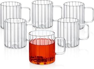 Wilmax England Wilmax - Verres isothermes avec anse - Lot de 6-400 ml - Verres en verre cannel&eacute; pour leau, le th&eacute;, le caf&eacute; - Verres &agrave; th&eacute; et &agrave; caf&eacute; - Gobelets - Lava