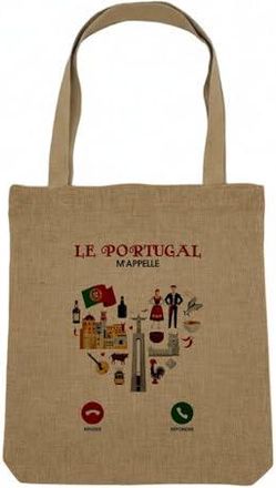Fabulous Sac Shopping Tote Bag Aspect Lin - Le Portugal MAppelle Culture Voyage Tourisme - Sac de Courses Toile Epaisse 360g Beige Naturel Cabas Port&eacute; Epaule S