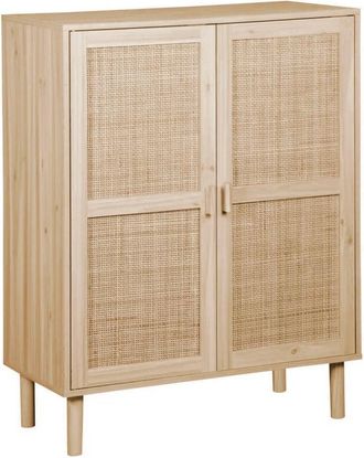 PEGANE Armoire basse, placard en décor pin coloris naturel - Longueur 80 x profondeur 40 x hauteur 110 cm Pegane