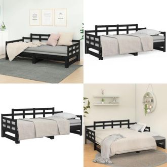 vidaXL Tagesbett Ausziehbar Schwarz Massivholz Kiefer 2x(90x200) cm - Holzbett - Kiefernholzbette - Gästebett - Schlafsofa - Platzsparendes Möbel - Home &