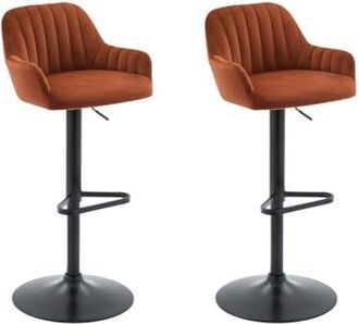 Vente-Unique Lot de 2 tabourets de Bar en Velours et m&eacute;tal Noir - Hauteur r&eacute;glable - Terracotta - Eleana