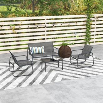 STILVORA Salon de Jardin avec 1 Canap&eacute; 2 Places, 2 Fauteuils et 1 Table Basse, pour 4 personnes et Terrasse, Maille, Noir