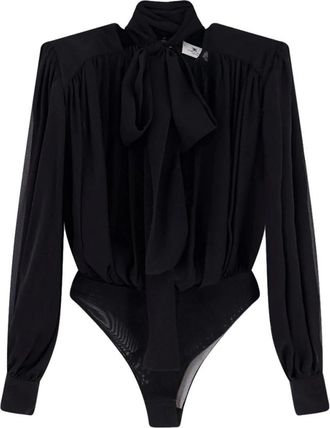 Elisabetta Franchi Femme, Tops, Noir, Taille: 38 FR Bodysuit en Georgette de Soie avec Ceinture