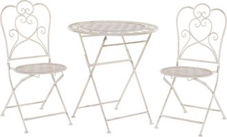 Beliani Garten Bistro Set Balkonset Balkonm&ouml;bel beige 2 St&uuml;hle Klapptisch Metall Trieste