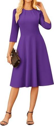 Grace Karin Grace Karin Femme &Eacute;l&eacute;gante Robe &agrave; Manches 3/4 Longue D&eacute;contract&eacute;e Col Rond Coupe A-Line Robes Midi, violet, L