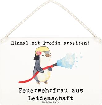 Mr. & Mrs. Panda Schild Feuerwehrfrau Leidenschaft DIN A6 - Geschenk, wandtafel, Feuerwehr, holzbild, Spruch, h&auml;ngeschild, Freiwillige, Ausbildung, Deko, T&uuml;rschild
