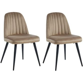 Vente-Unique Vente-unique - Lot de 2 chaises en velours et m&eacute;tal noir - Beige - eleana