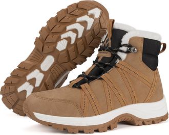 Mishansha Winterschuhe Damen Gefüttert Winterstiefel Warm Wasserdicht Wanderschuhe Rutschfeste Outdoor Hellbraun 36 EU