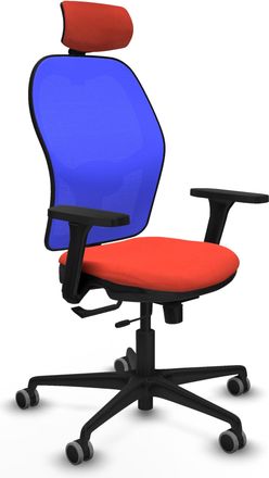 Piqueras y Crespo Ergonomischer Stuhl mit 3D-Armlehnen, h&ouml;henverstellbarer Lendenwirbelst&uuml;tze und h&ouml;henverstellbarem Kopfteil, Blau/Dunkelorange