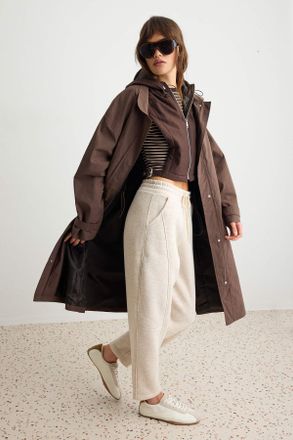 Trendyol Oversize Trenchcoat, einfarbig - Braun