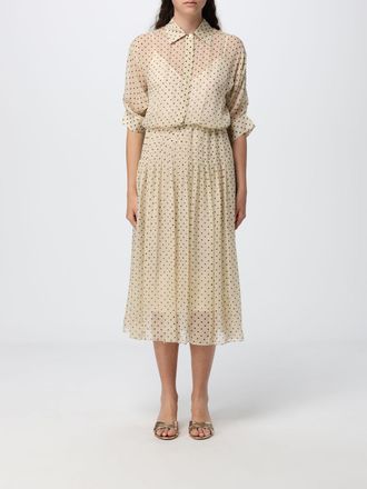 Crida Milano Midi-Hemdblusenkleid aus Seidenchiffon mit Punkten und langen &Auml;rmeln