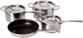 LE CREUSET Le Creuset Set de 7 Pièces en Inox 3-ply Intégral avec Couvercles Assortis, 1 Faitout (4L), 2 Casseroles (1,9/2,8 L), 1 poêle anti-adhérente (24 cm), 