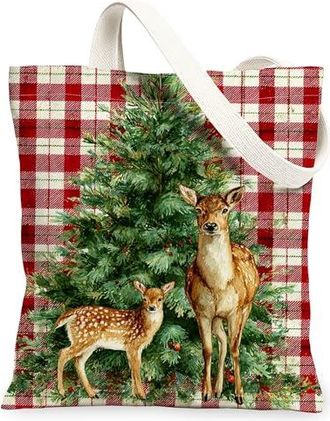 Generic Sacs fourre-tout en toile de cerf, sacs &agrave; provisions r&eacute;utilisables, motif animaux sauvages rustiques, design de vacances confortables, l&eacute;gers et lavab